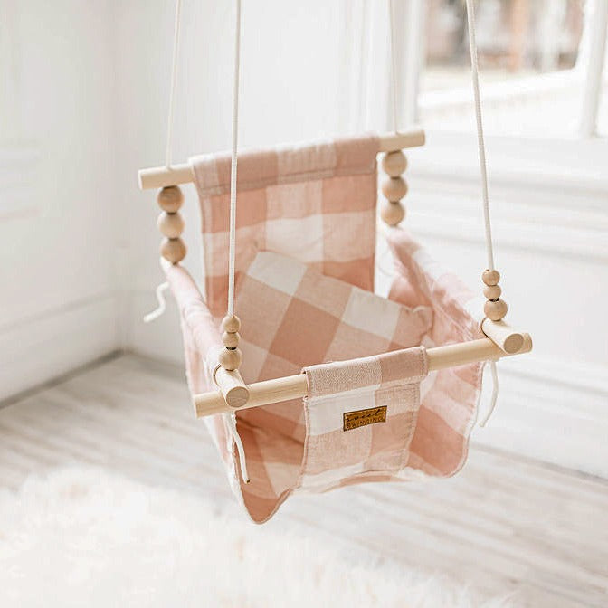 Deluxe Indoor High Back Swing Bundle - Pink Buffalo Check – Sweet Swinging
