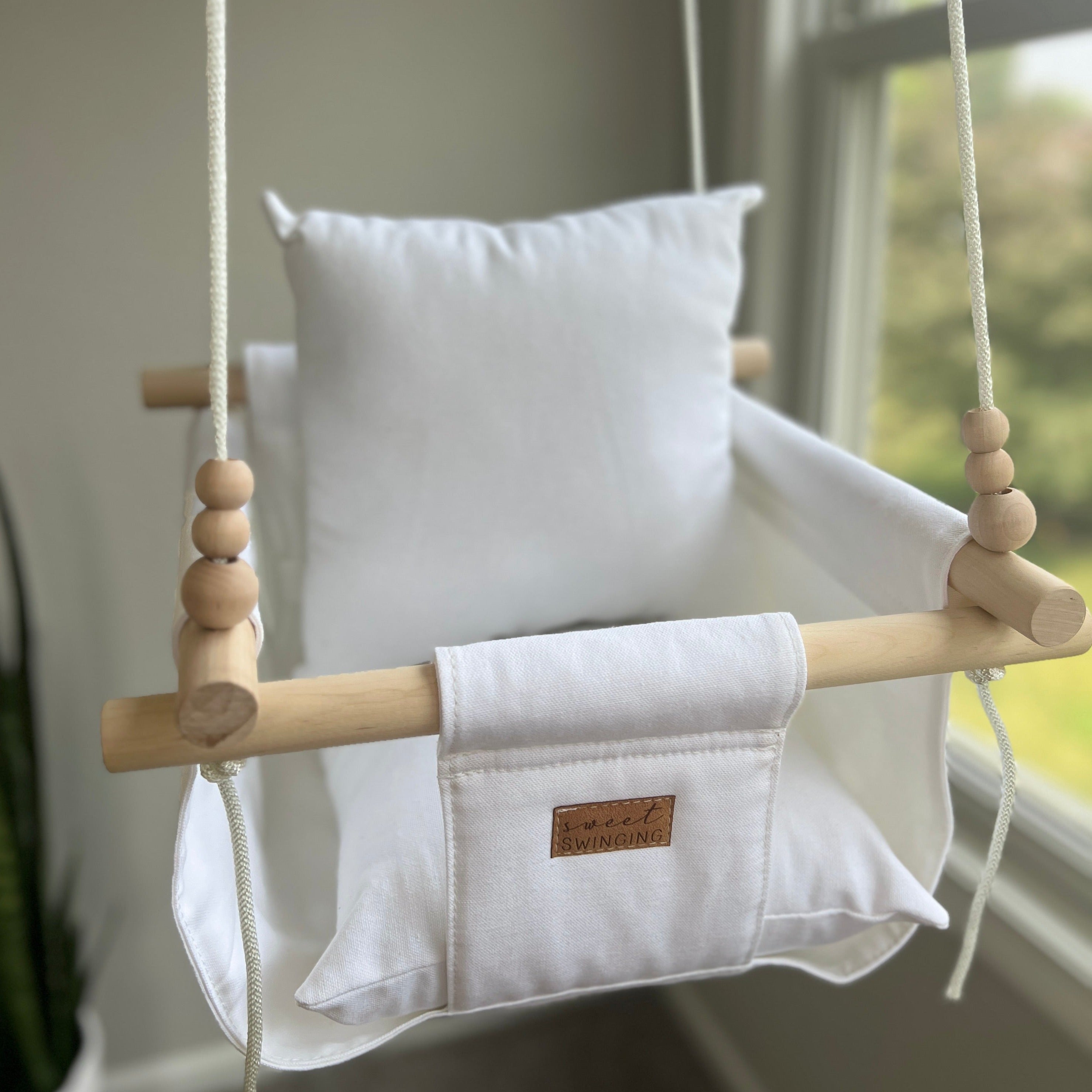 Low Back Fabric Baby Swings - White – Sweet Swinging